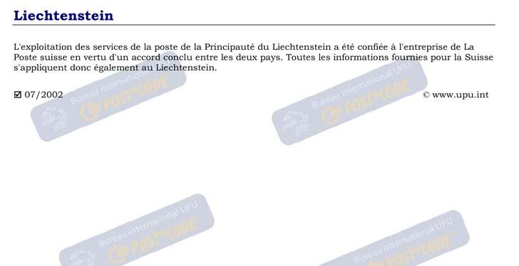 Codes Postaux de Liechtenstein - Cybo